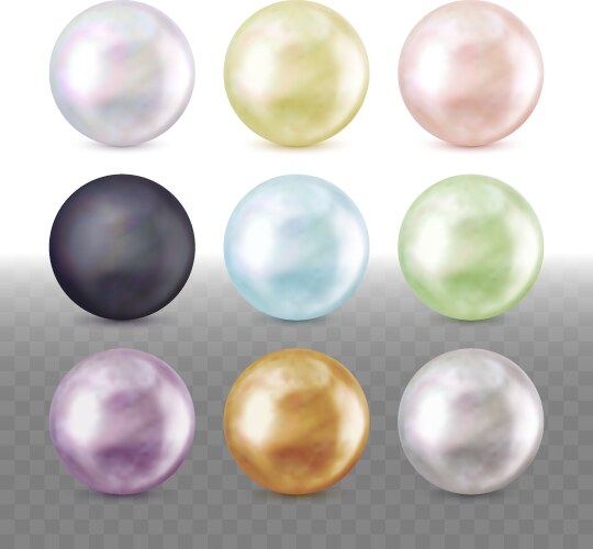 Realistic color pearls 3d pearl silver gold white Vector Image