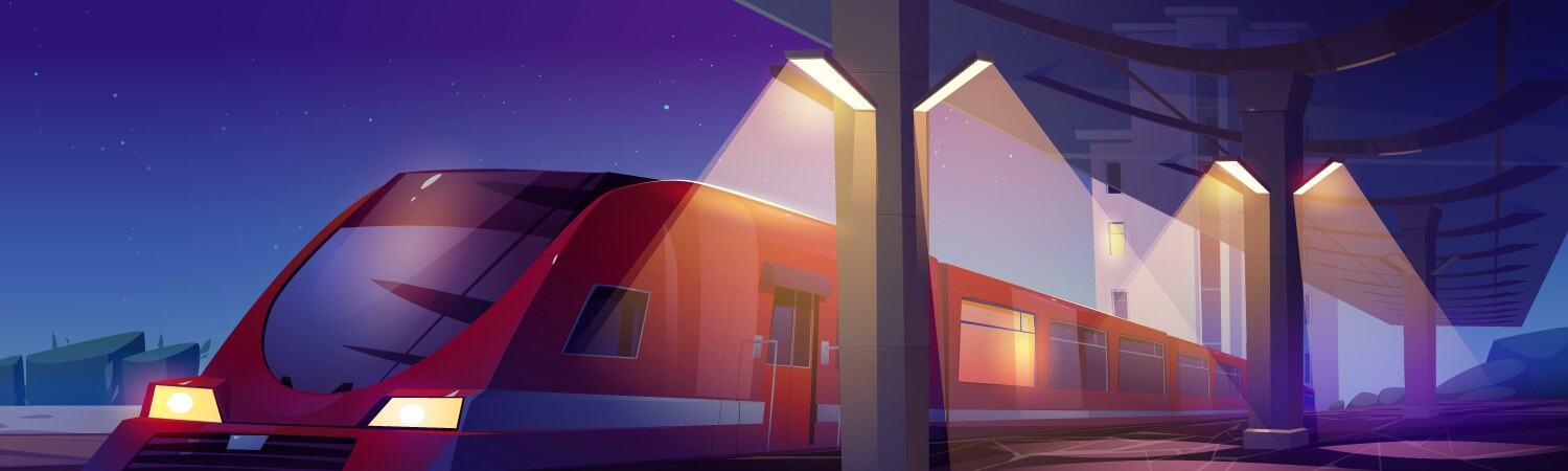 Train in metro station at night time platform Vector Image