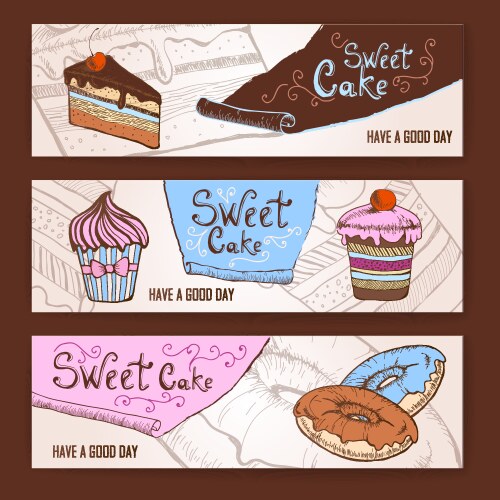 Cake banners with handdrawn akes and pink splashes