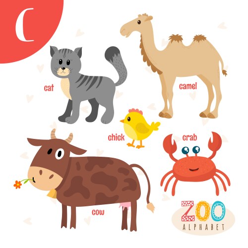 Cute cartoon animals zoo alphabet with funny Vector Image