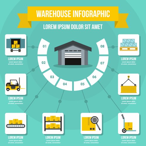 Warehouse infographic flat design Royalty Free Vector Image
