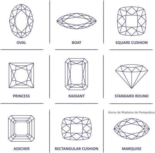 Popular colored outline jewelry gems cuts Vector Image
