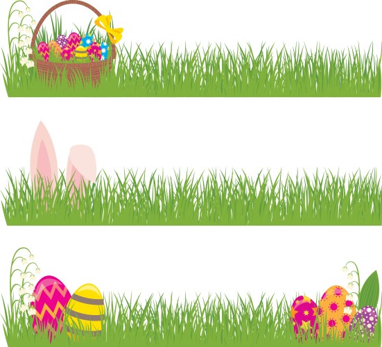 Spring grass border with rabbits Royalty Free Vector Image