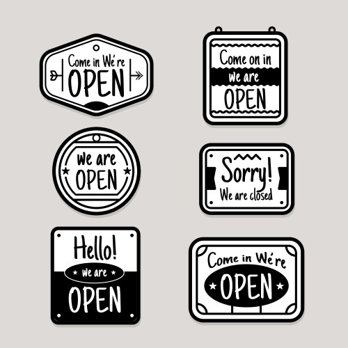 Hand drawn open and closed sign collection Vector Image