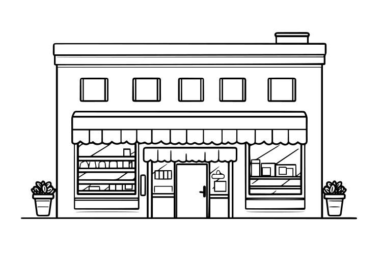 Cafe exterior sketch hand drawn building facade Vector Image