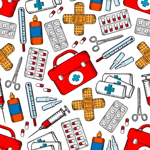 First aid medical poster seamless background Vector Image