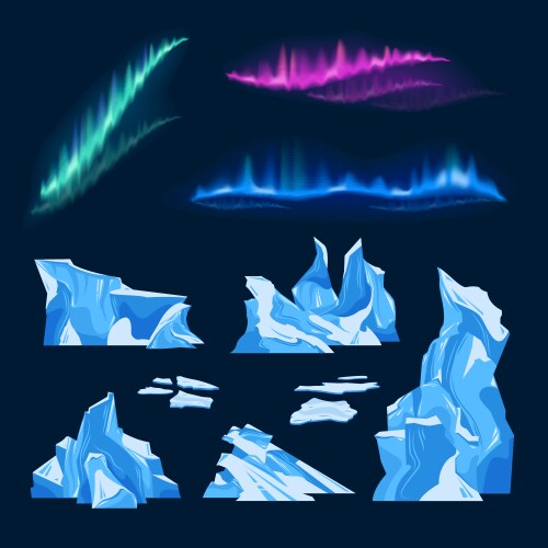 Northern lights transparent set Royalty Free Vector Image