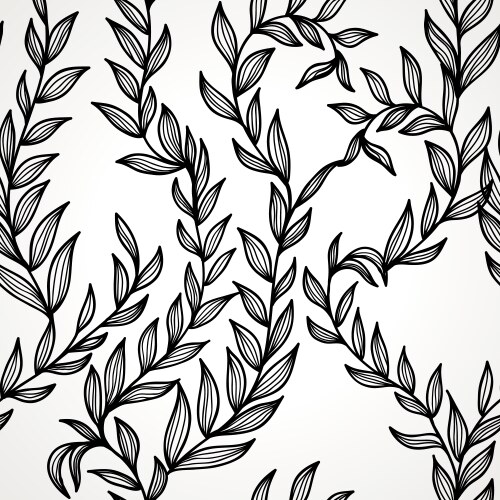 Foliage seamless pattern leaves line drawing in b Vector Image