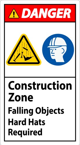 Danger sign construction zone falling objects Vector Image