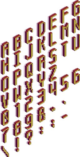 Isometric line font alphabet letters three Vector Image