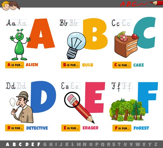 Educational cartoon alphabet letters for children Vector Image