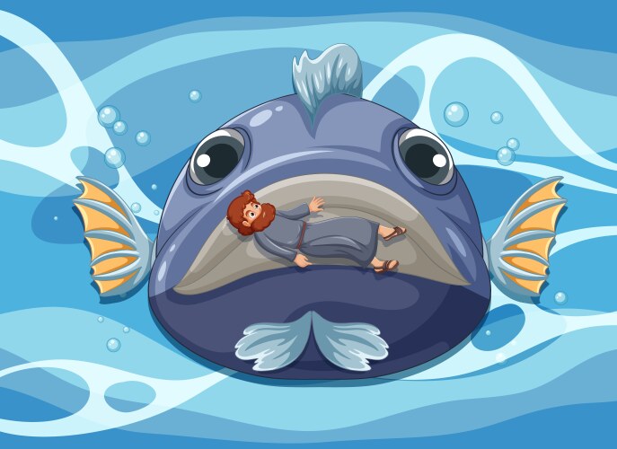 Jonah and the big fish underwater escape Vector Image