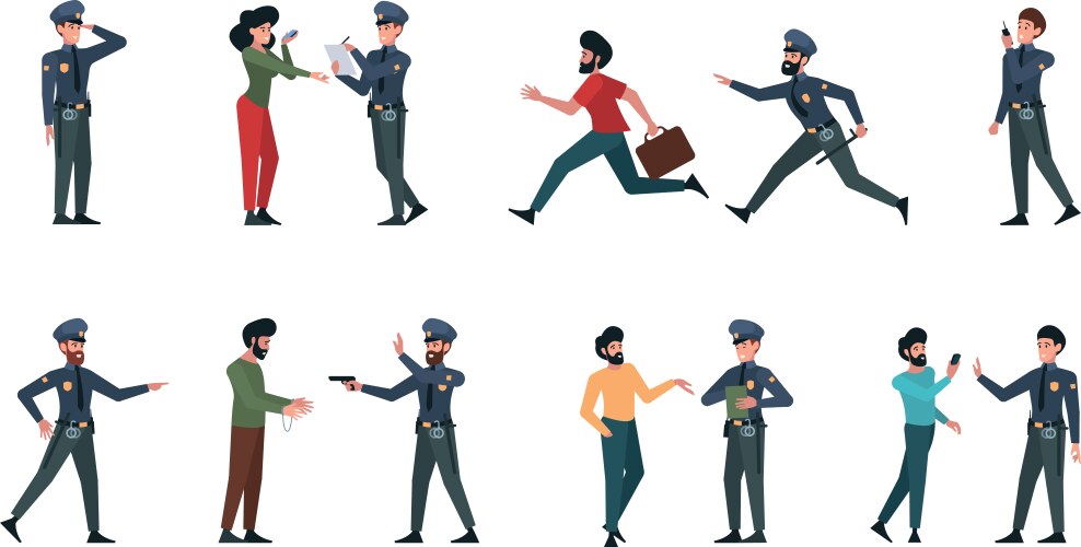 Cartoon policeman chasing a thief Royalty Free Vector Image