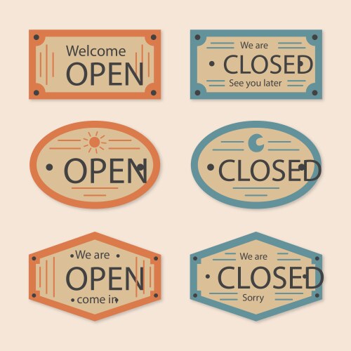 Vintage open and closed signboard collection Vector Image