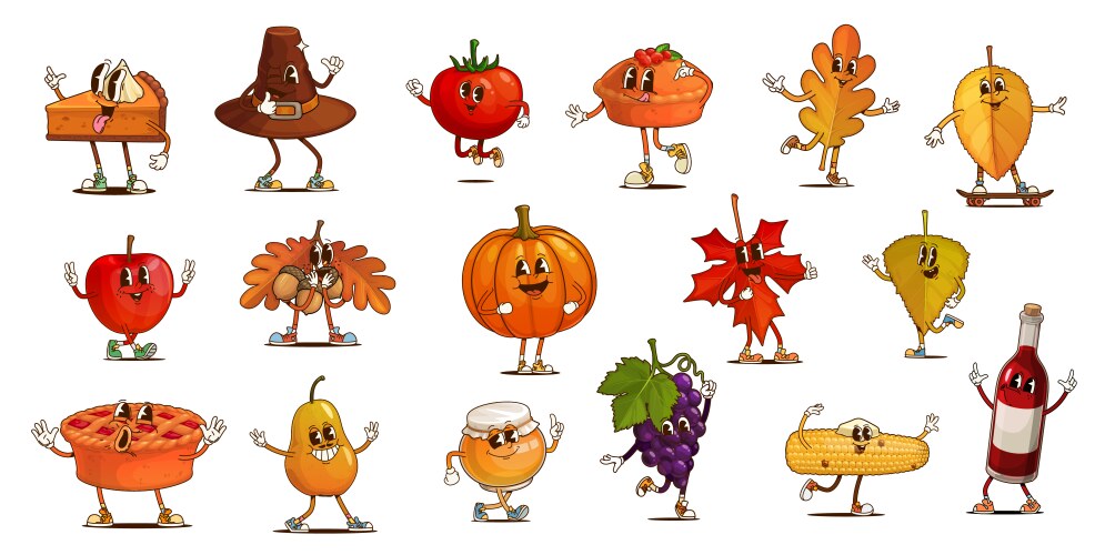 Cartoon groovy oak leaf thanksgiving character Vector Image
