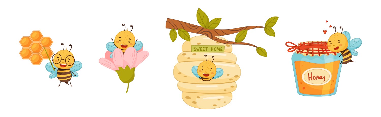 Cute honey bee character with pretty face Vector Image