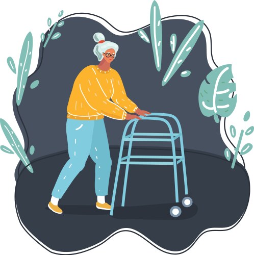 Old man using wheeled walker - happy cartoon Vector Image