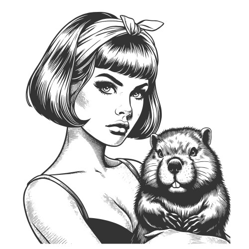 Pin-up girl enjoying ice cream engraving Vector Image