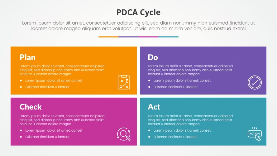 Pdca plan do check act framework infographic Vector Image
