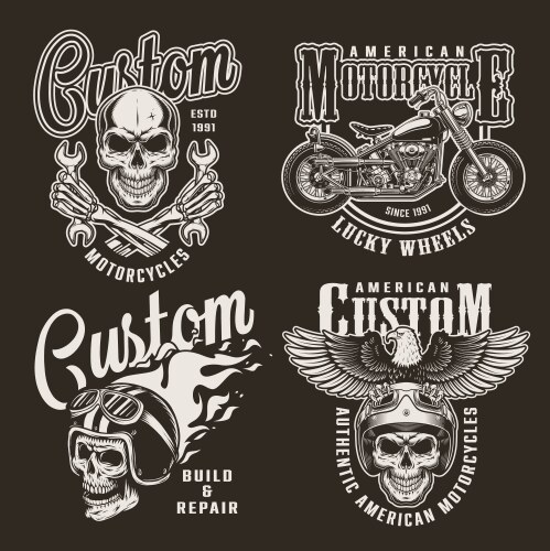 One color vintage motorcycle graphic set Vector Image