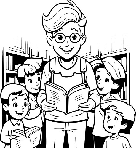 Black and white cartoon of teacher or professor Vector Image