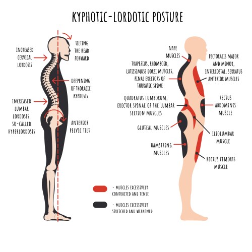 Lordotic posture side view shows hyperlordosis Vector Image