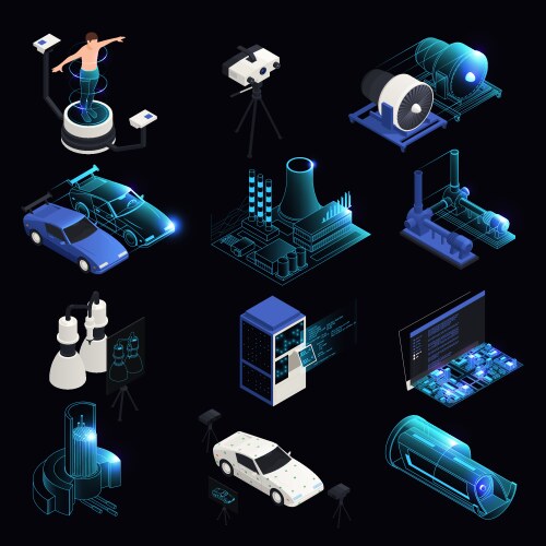 Digital twin technology isometric composition Vector Image