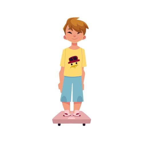 Kid student girl use weight scale Royalty Free Vector Image