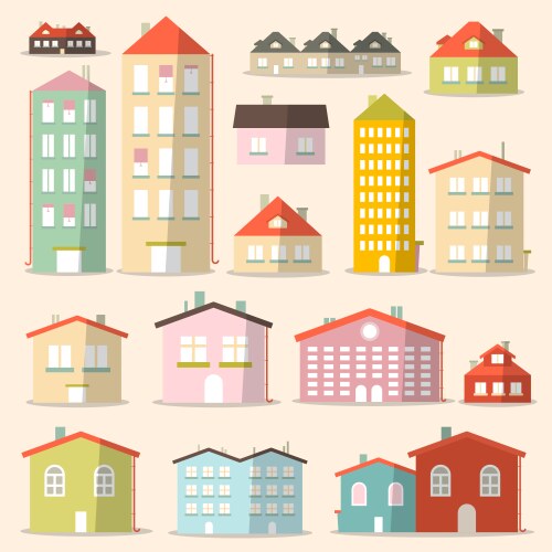 Retro flat house icons and symbols set Royalty Free Vector