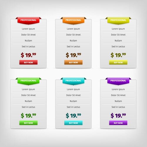 Colorful comparison pricing table template Vector Image