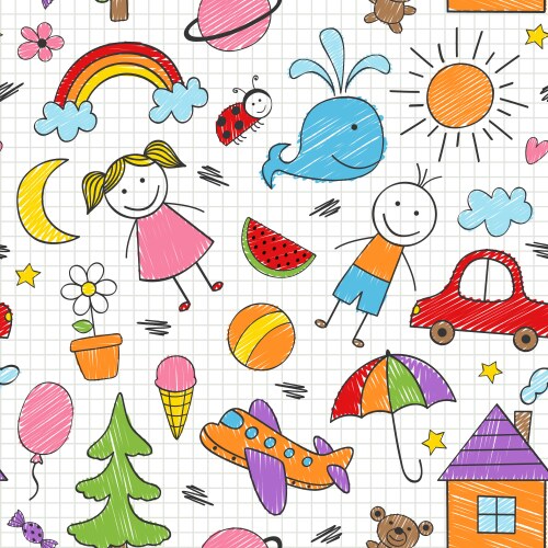 Coloring seamless pattern with kids drawings Vector Image