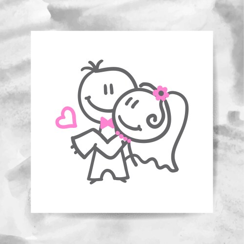 Bride and groom heart themed wedding card Vector Image