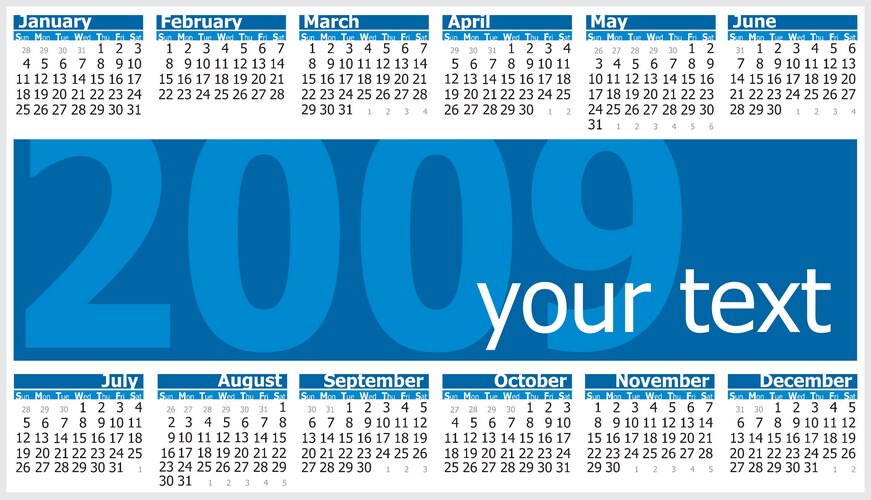 2009 Calendar - Yearly Overview – Royalty-Free Vector | VectorStock