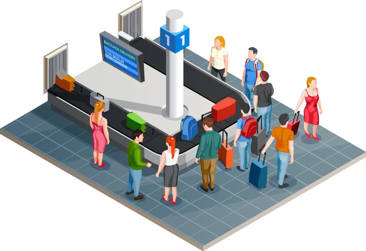 Airports baggage carousel isometric composition Vector Image