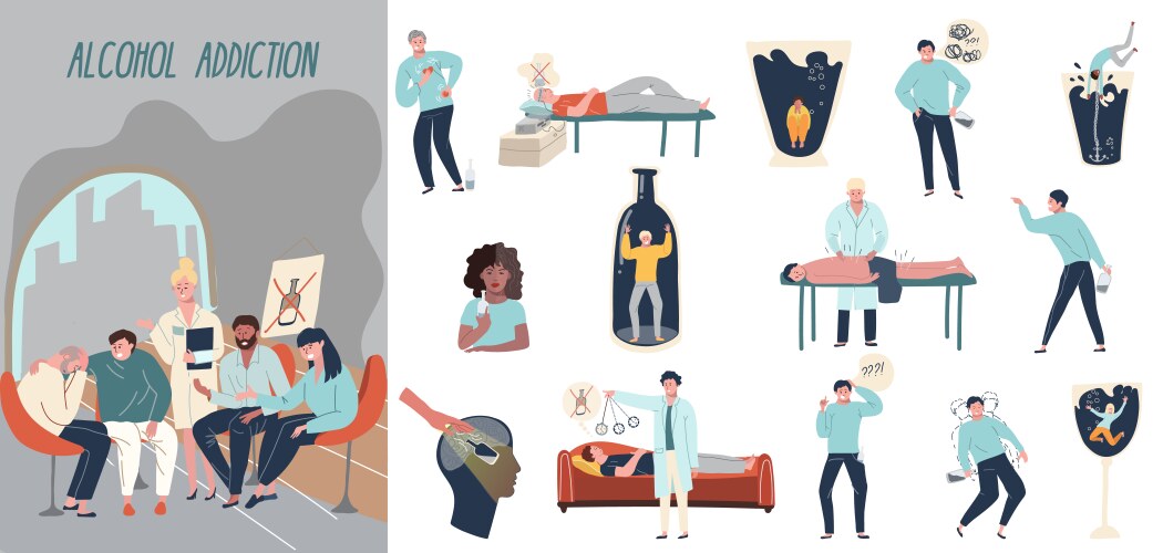 Alcohol addiction flat background Royalty Free Vector Image