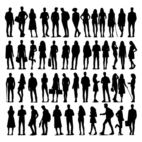 Silhouette set of multiple people together Vector Image