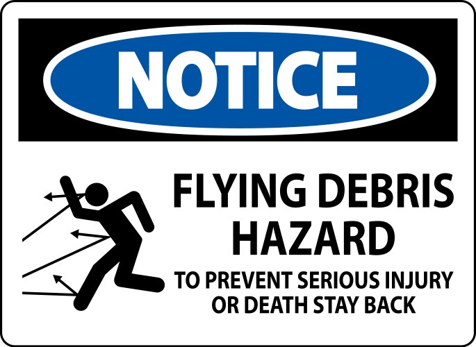 Warning sign flying debris hazard - to prevent Vector Image
