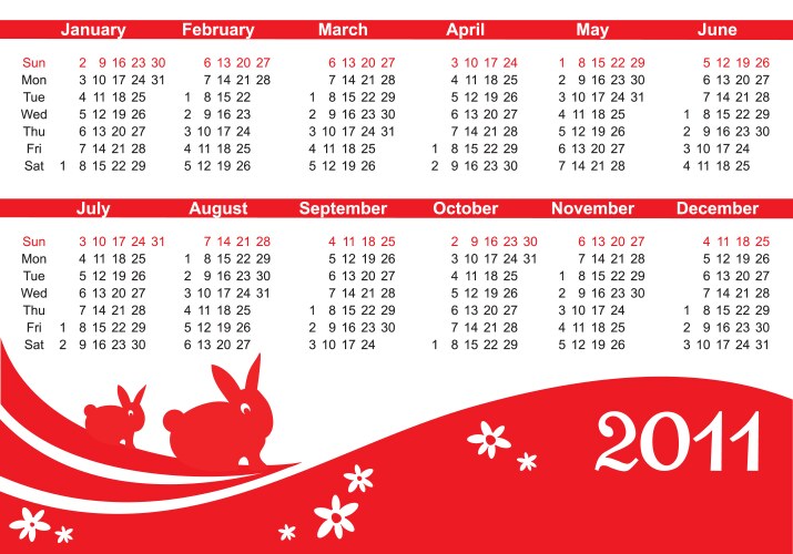Colorful calendar for year 2010 Royalty Free Vector Image