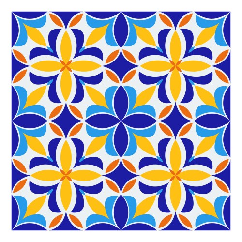 Mediterranean blue and yellow ceramic tile design Vector Image