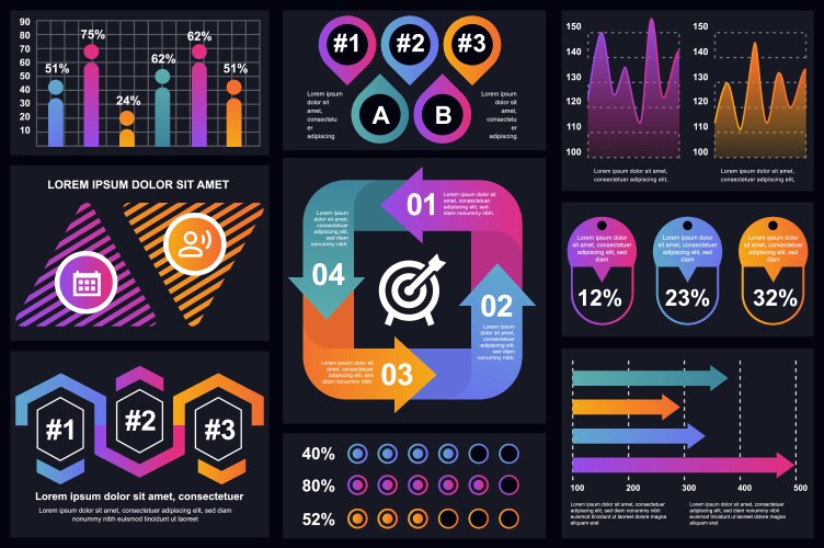 Dashboard charts infographic web page data Vector Image