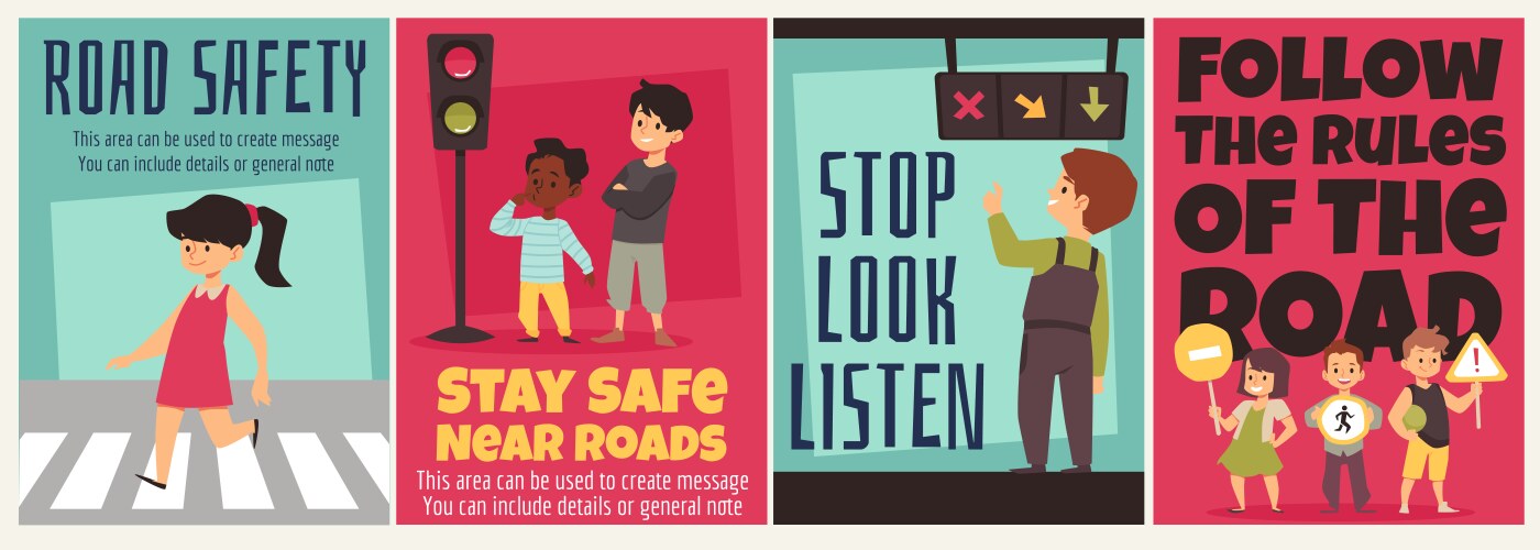 Cartoon boy at red traffic light road safety sign Vector Image