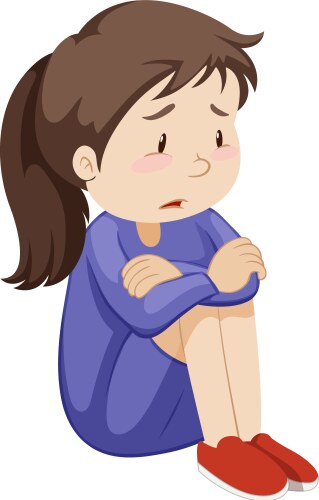 Sad girl cartoon sitting alone Royalty Free Vector Image