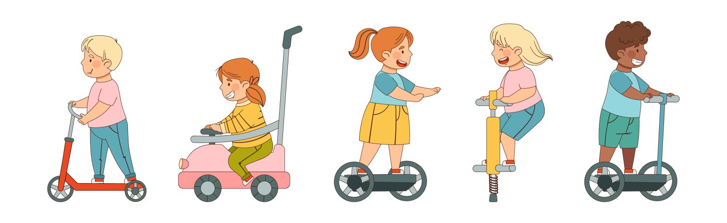 Children ride different transport enjoy driving Vector Image