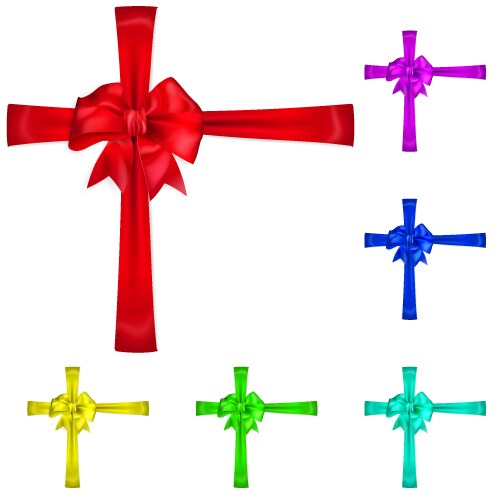 Set of multi-colored bows with ribbons on white Vector Image