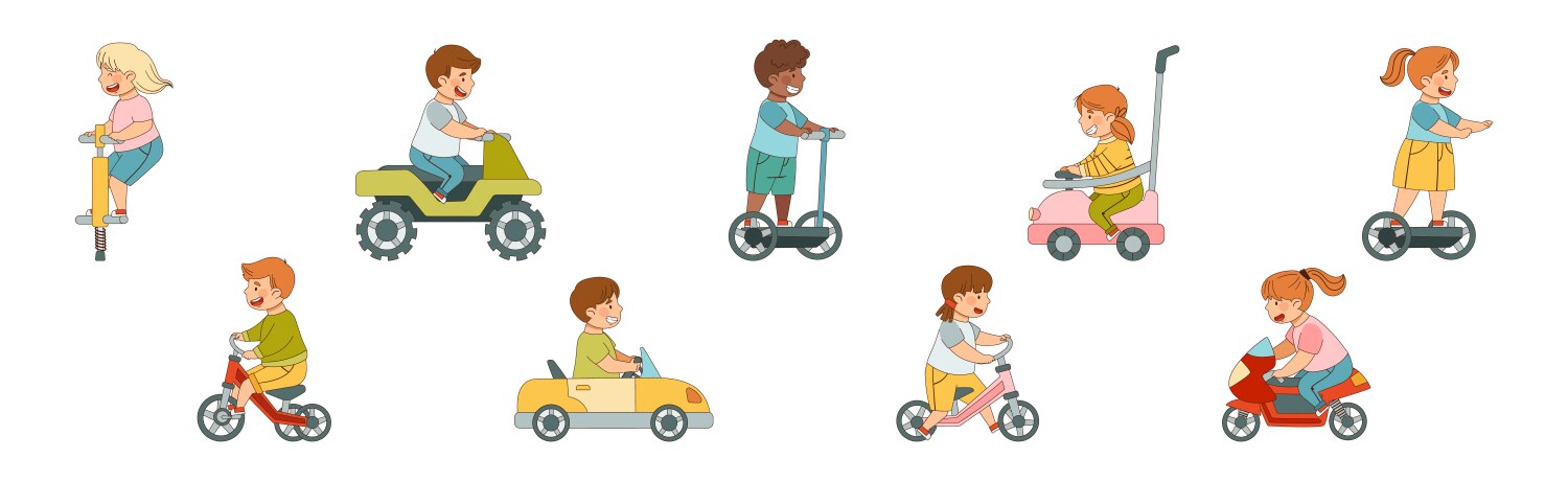 Children ride different transport enjoy driving Vector Image