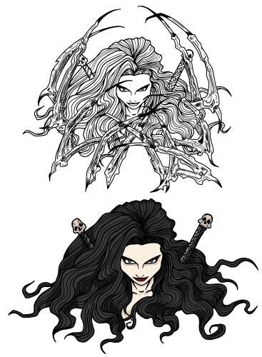 Fantasy engraved with woman as demon Royalty Free Vector