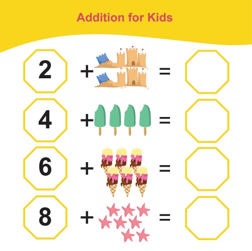 Addition for kids counting game preschool Vector Image