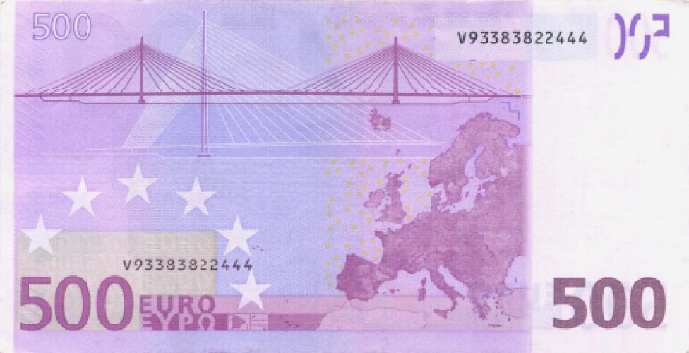 Obverse high polygonal pixel mosaic banknote 500 Vector Image