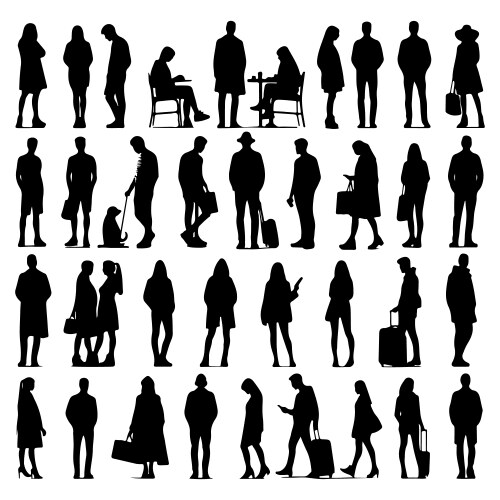 Silhouette set of multiple people together Vector Image