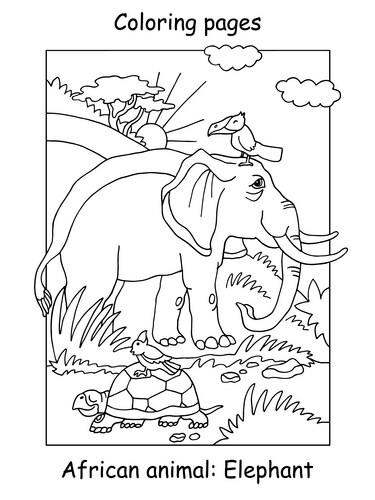 Adorable elephant coloring page for kids fun – Royalty-Free Vector ...